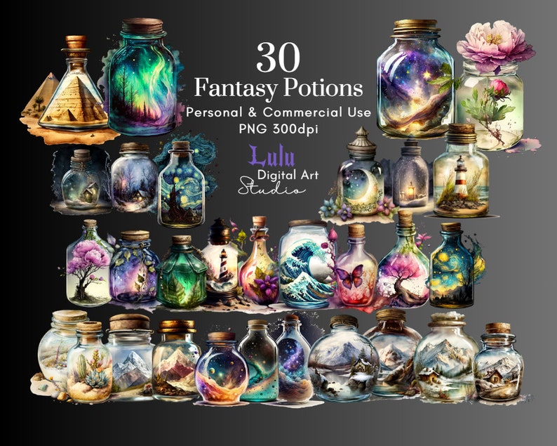 30 Fantasy Potions | Gothic Witch Clipart Graphics, Witchy Wizard Goth ...