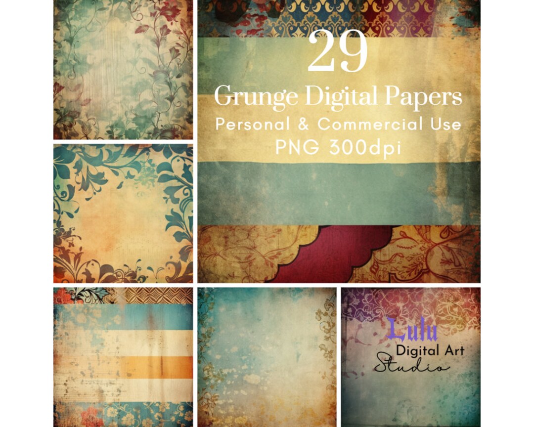 29 Grunge Digital Papers - 300dpi PNG | Distressed Paper Textures ...