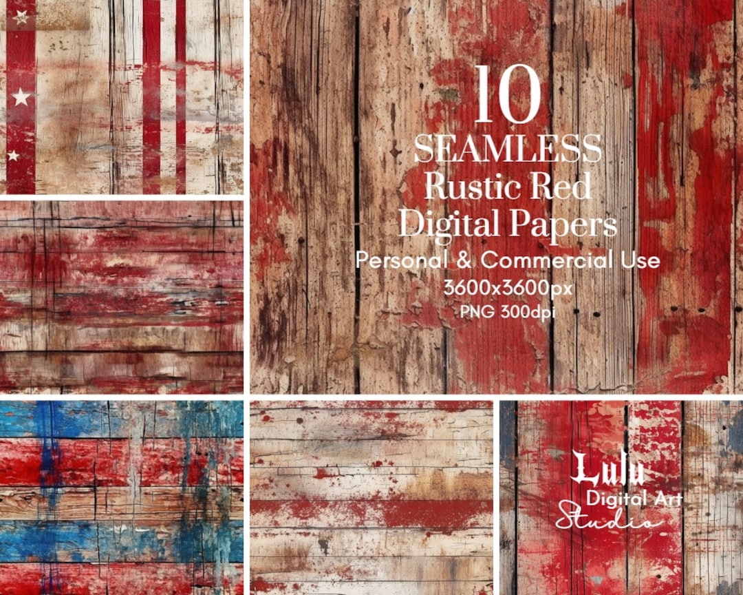 Seamless Digital Papers - 10 Rustic Red Weathered Wood Textured ...