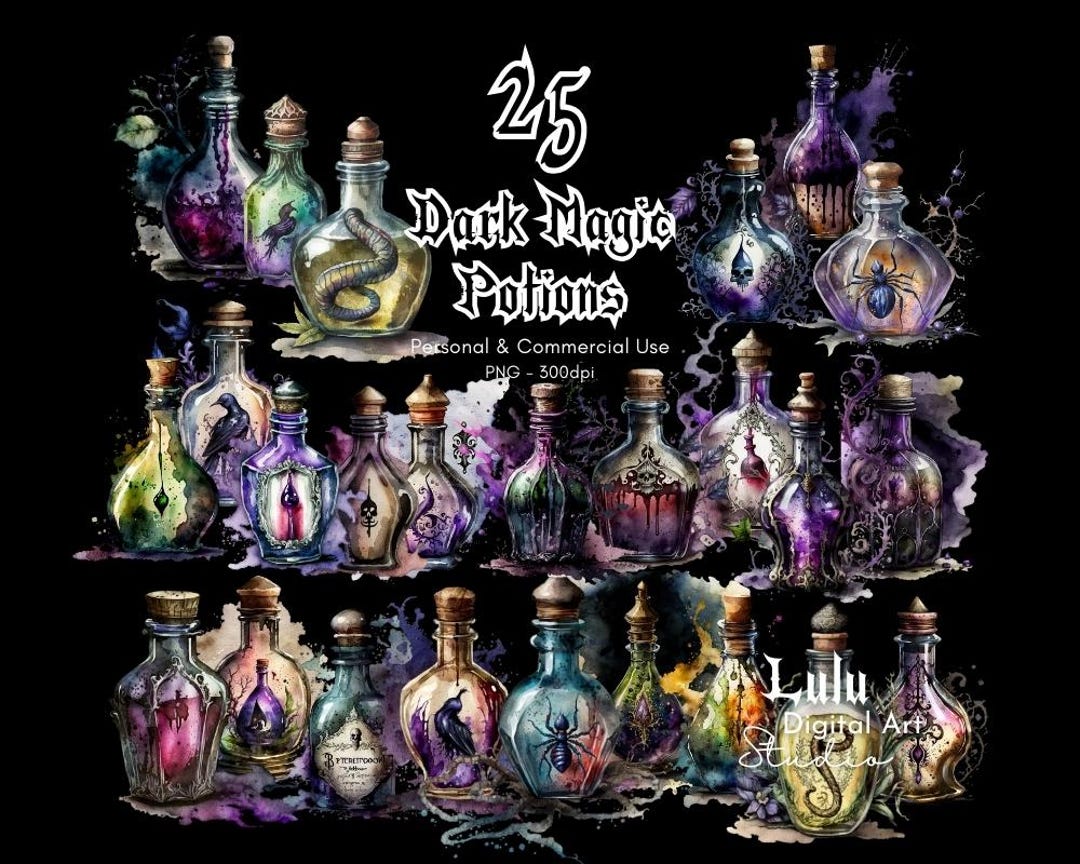 Dark Magic Potions, 25 Gothic Witch Clipart Graphics, Witchy Wizard ...