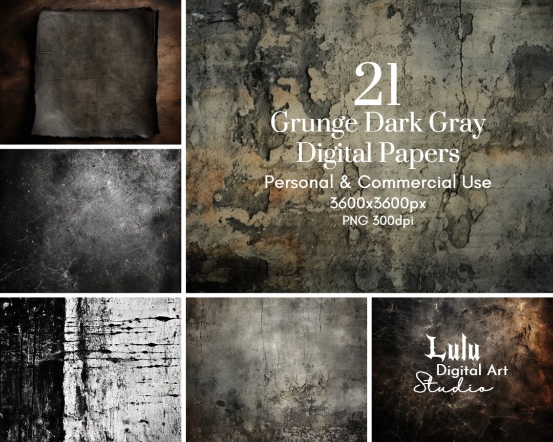 21 Grunge Dark Gray Digital Papers | Distressed Junk Journal Pages ...