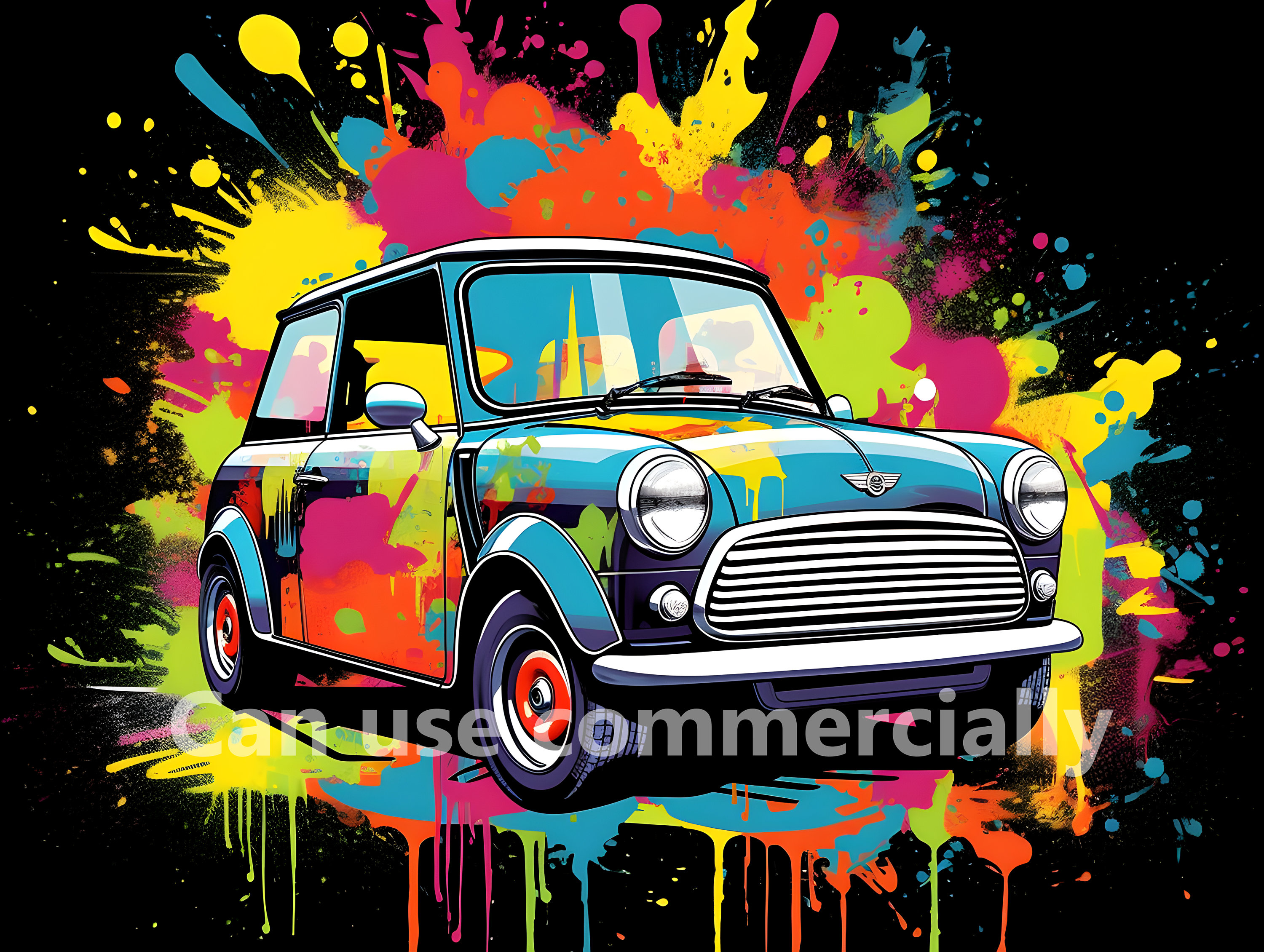 Colorful Car Art, Mini Cooper, Digital Download, Digital Art Print ...