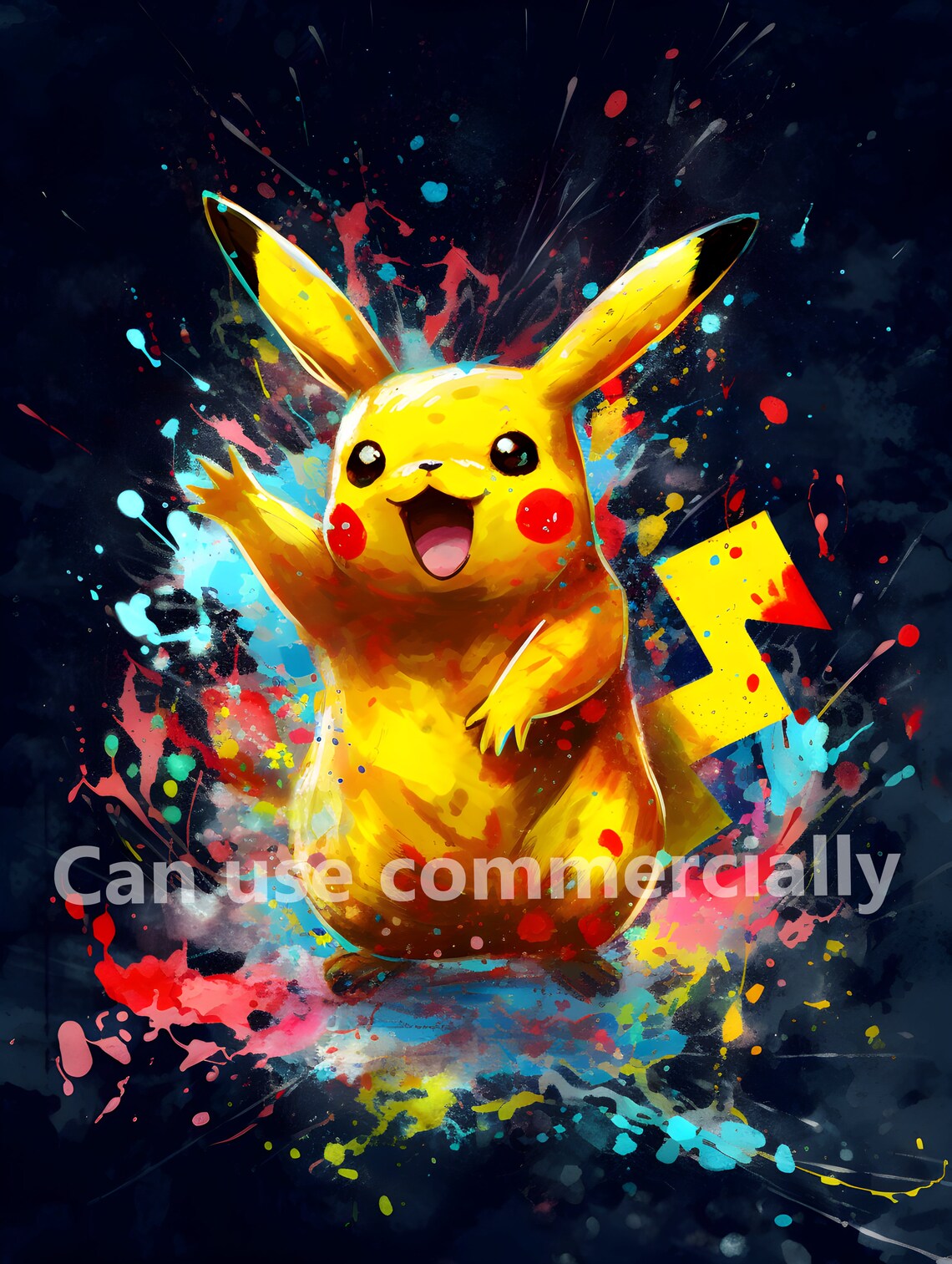 Splash Pikachu Fan Art Transparent PNG Colorful Digital - Etsy