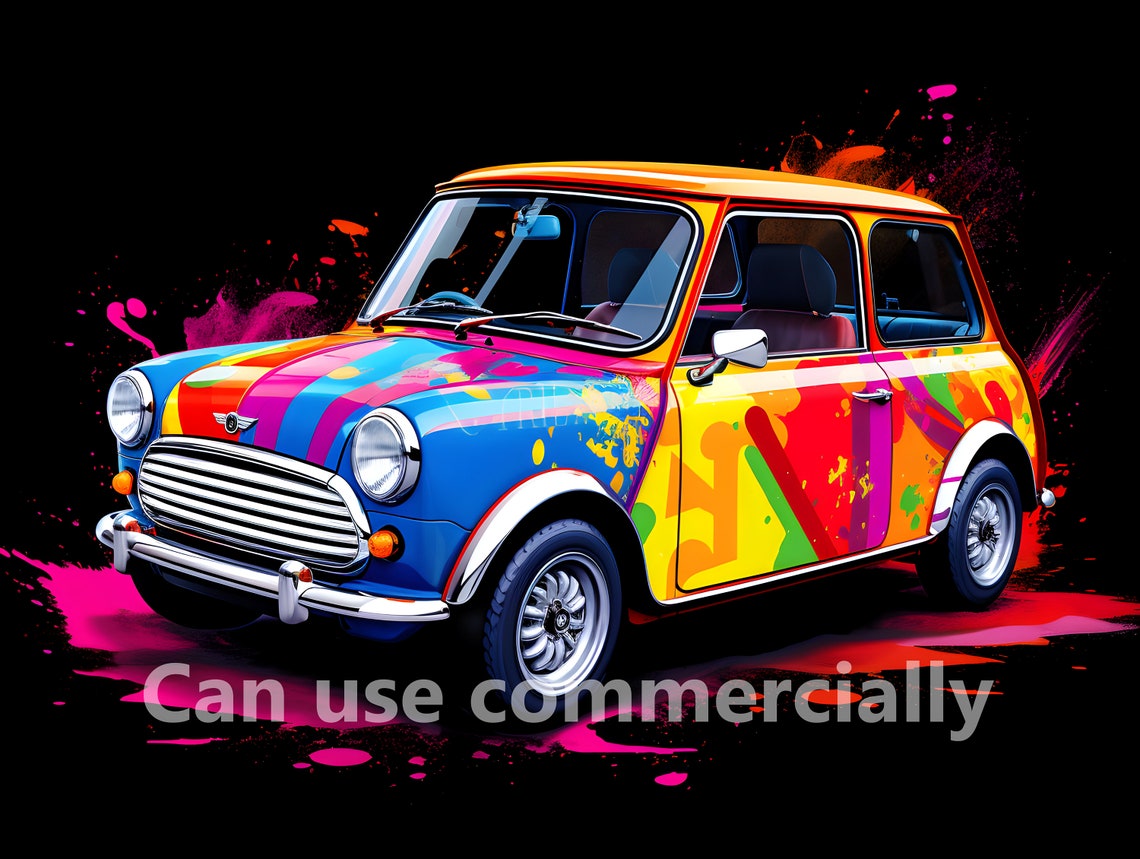 Colorful Mini Cooper Car Art: Wall Art, T-shirt Design (digital ...