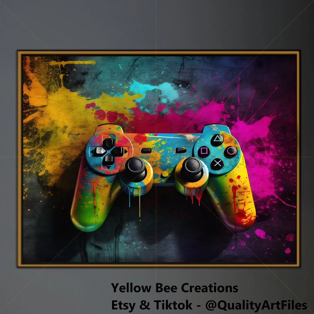 Graffiti Splash Gaming Controller, Gaming Teenager Room Art, Colorful ...