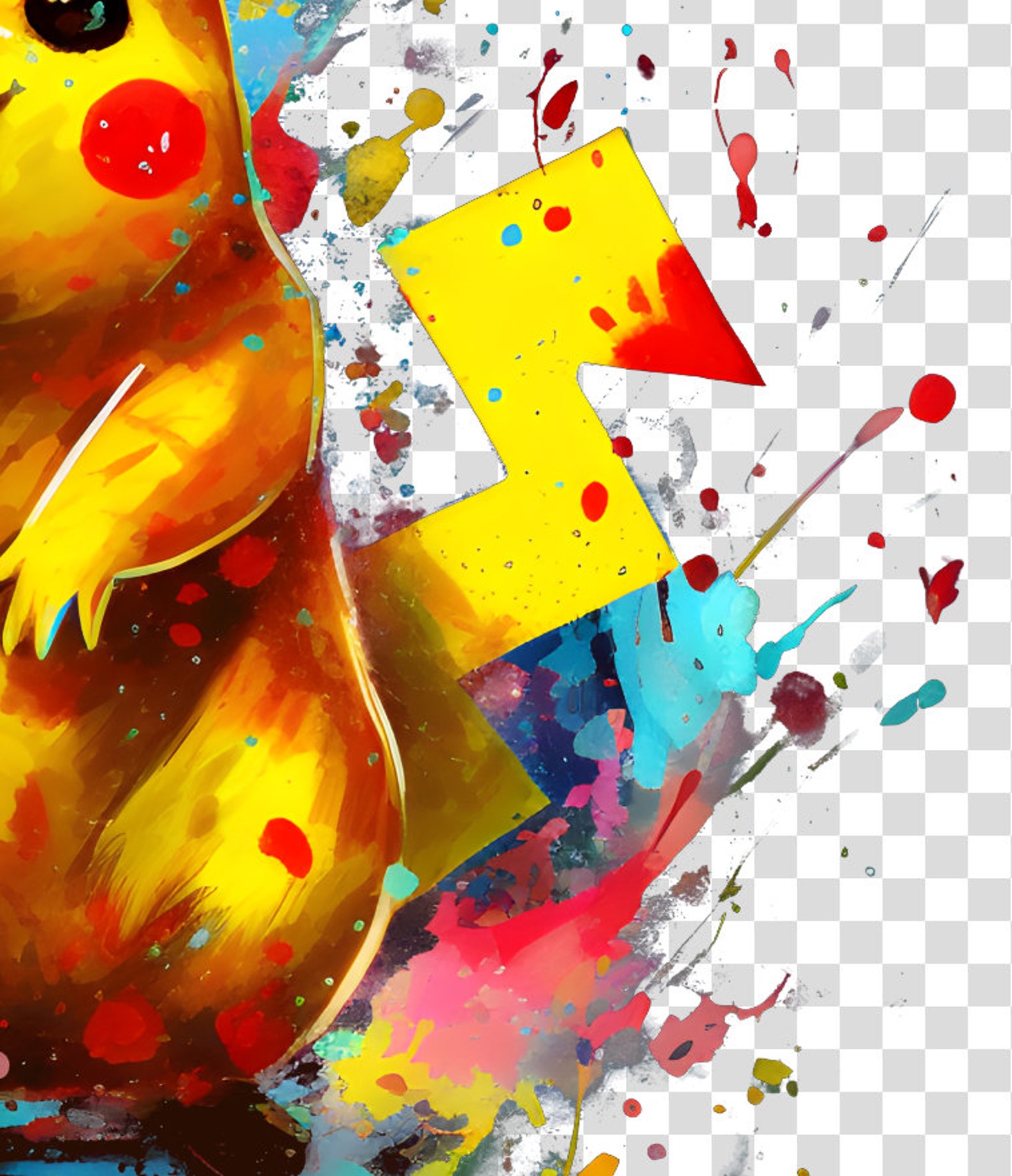 Splash Pikachu Fan Art Transparent PNG Colorful Digital - Etsy