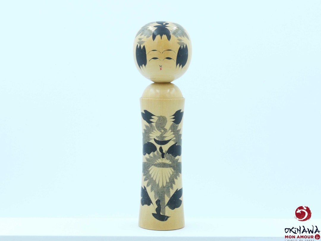 Traditional Japanese Kokeshi Doll Narugo Style Black Color, Item Signed ...