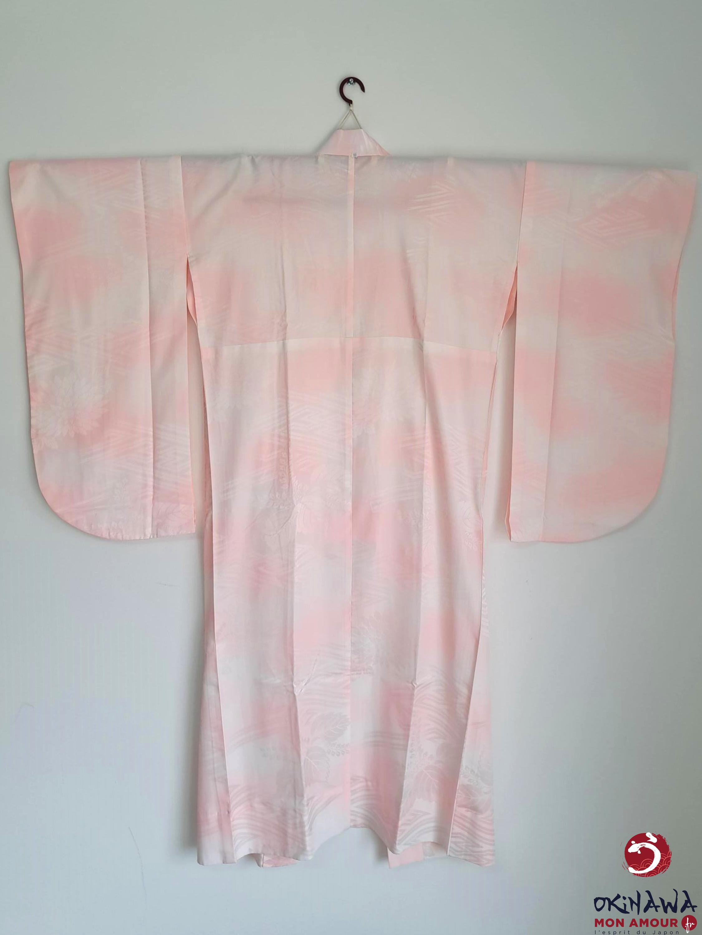 Traditional Japanese Pink Silk Juban for Women Decorated With Peonies ...