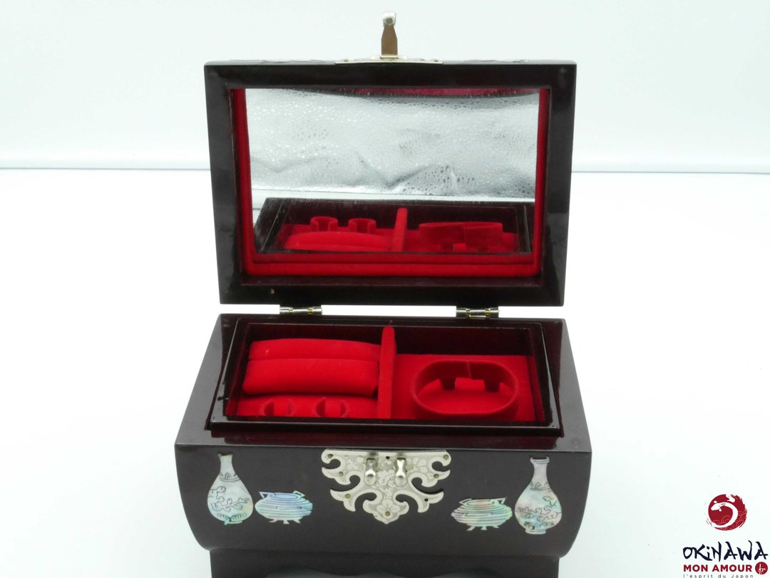 Brown Lacquered Musical Jewelry Box With Mother-of-pearl Decoration ...