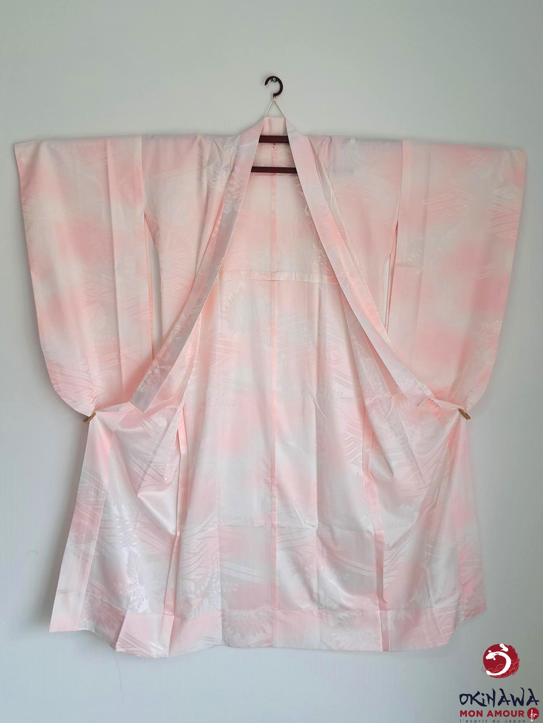 Traditional Japanese Pink Silk Juban for Women Decorated With Peonies ...