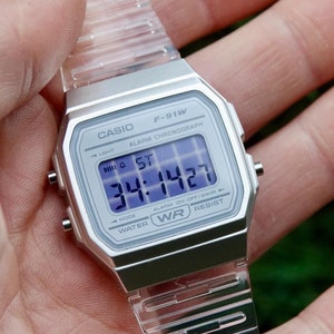 Casio F-91W Gridlines Clear- Modified White Casio F91W Grid Violet ...