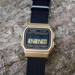 F91-W Black Gold Casio Custom Mod Modified Gold Casio Watch With Dual ...