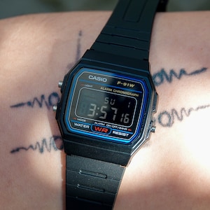 Classic Black – Modified Watch Based on Casio F-91W – All-black Digital ...