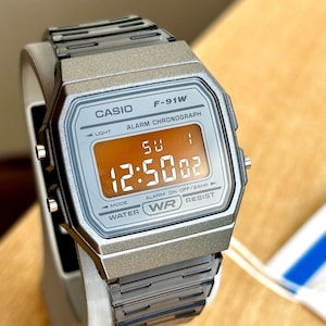 Custom Casio F91W tangerine Orange Watch Modified Gray Casio Vintage ...
