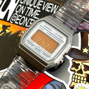 Custom Casio F91W tangerine Orange Watch Modified Gray Casio Vintage ...