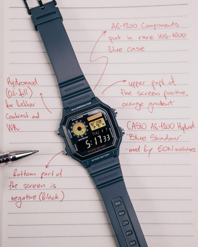 Shadow Blue Royale – Modified Watch Based on Casio AE-1200 – Orange ...