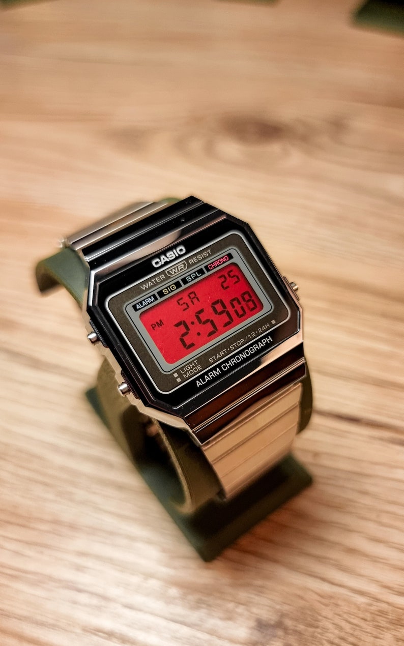 Custom Casio A700 Mod Red Screen Digital Silver Watch Valentines Gift ...