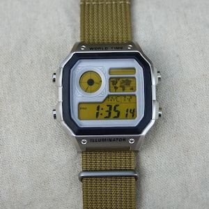 Casio Custom Hydro Mod Royale AE1200 Yellow Arrow 22mm Watch Silver ...