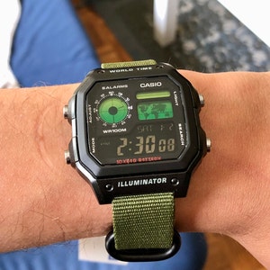 Custom Casio Mod Royale AE1200 forest Royale Digital Watch Black Screen ...