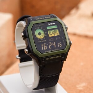 Custom Casio Mod Royale AE-1200 amazon Green Digital Watch Black Screen ...