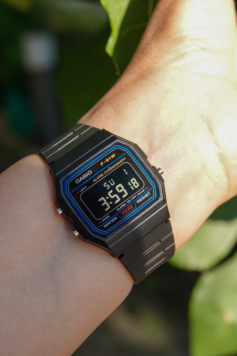 Classic Black – Modified Watch Based on Casio F-91W – All-black Digital ...