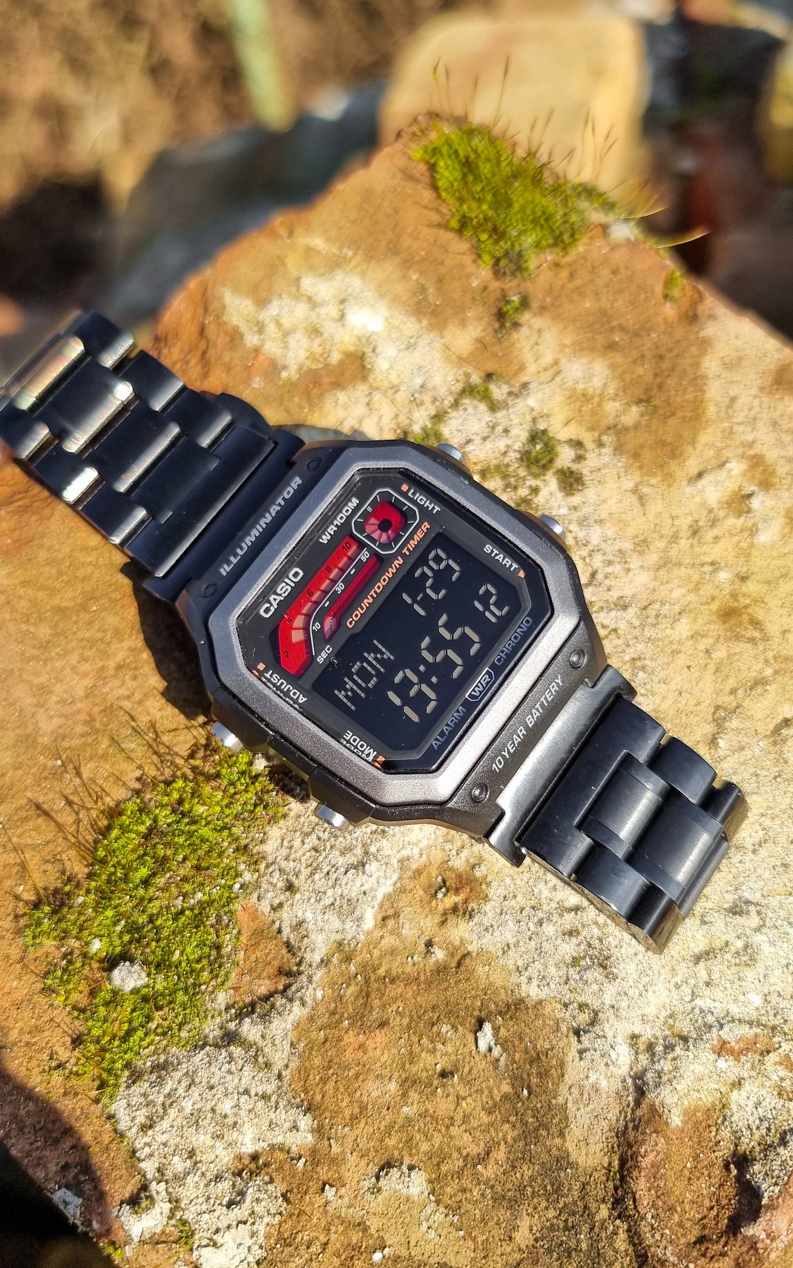 Custom Casio 'redline Meter' Mod Black Casio WS1600 Digital Modified ...