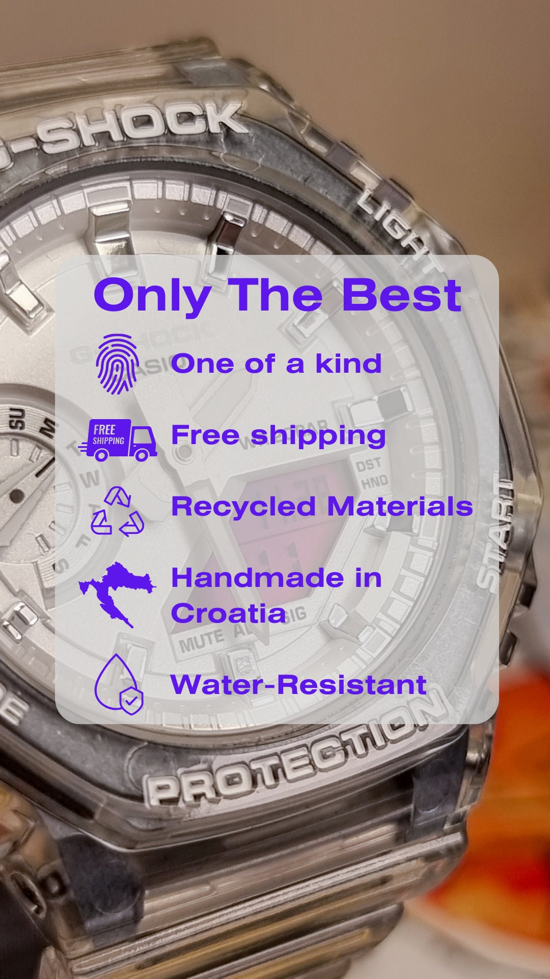 Custom Casio G-shock Watch Transparent Body Purple Screen - Etsy