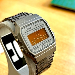 Custom Casio F-91W Tangerine Orange Watch Modified Gray Casio Vintage ...