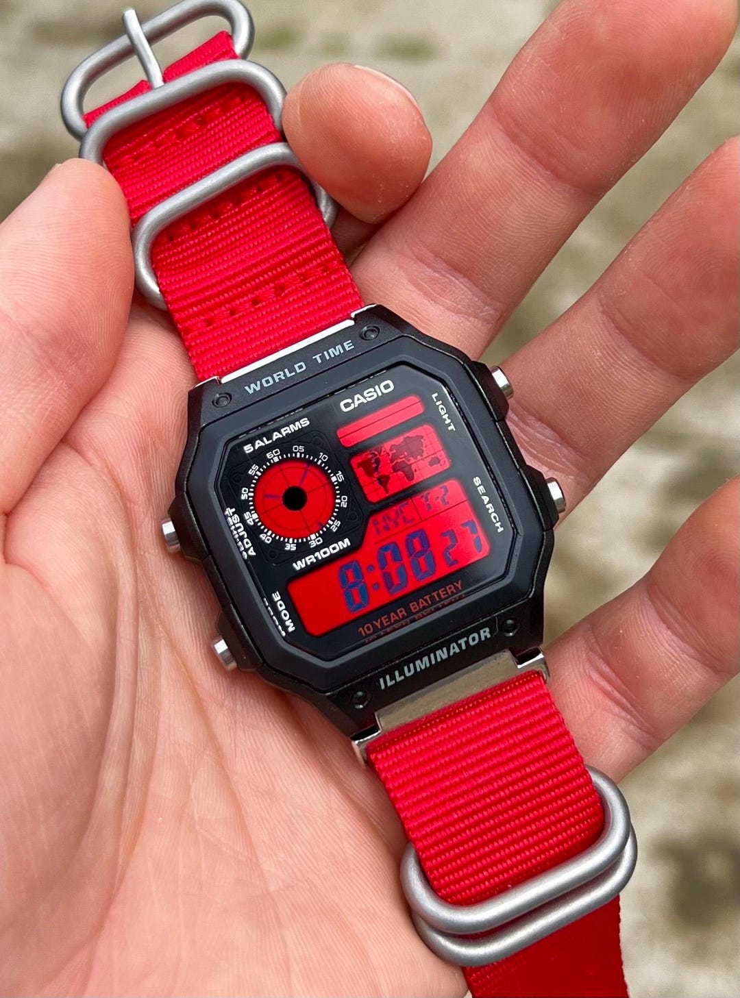 Casio AE-1200 “crimson Sky” Casio Custom Hydro Mod Royale Watch Red ...