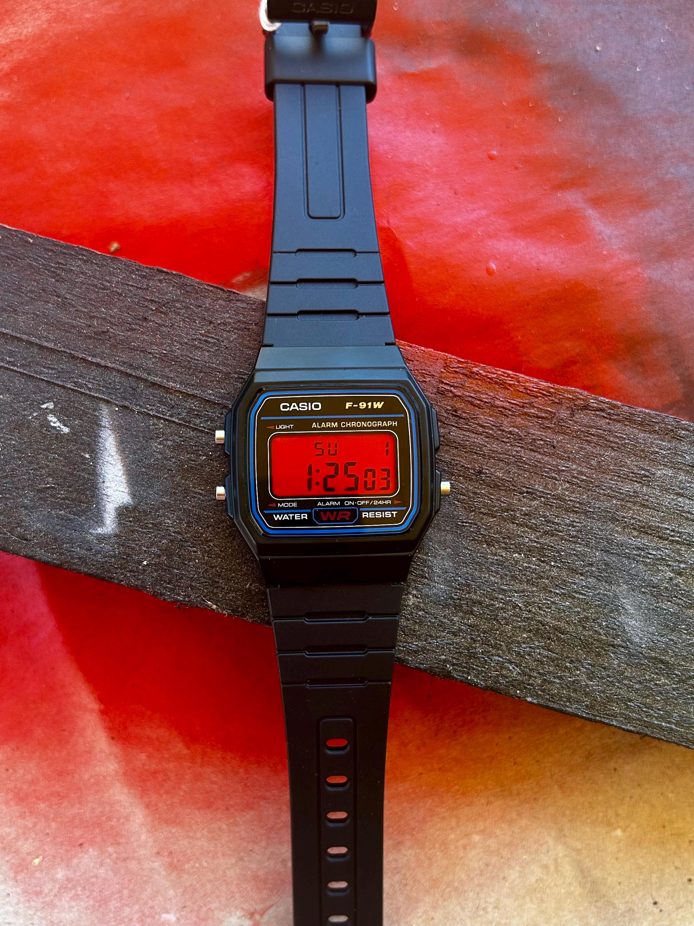 Extra Red – Modified Casio F-91W – Custom Black Digital Watch With High ...
