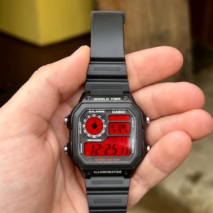 Casio Custom Hydro Mod Royale AE1200 RED Pulse Watch Red Polarized ...