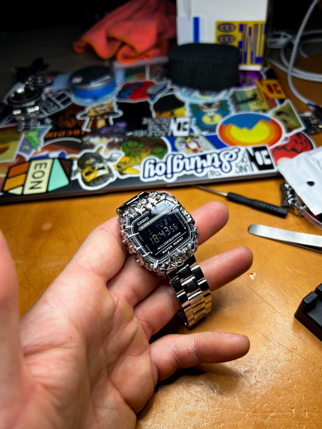 A168 metal Beast Modified Custom Casio Tiffany Glass Technique Inverted ...