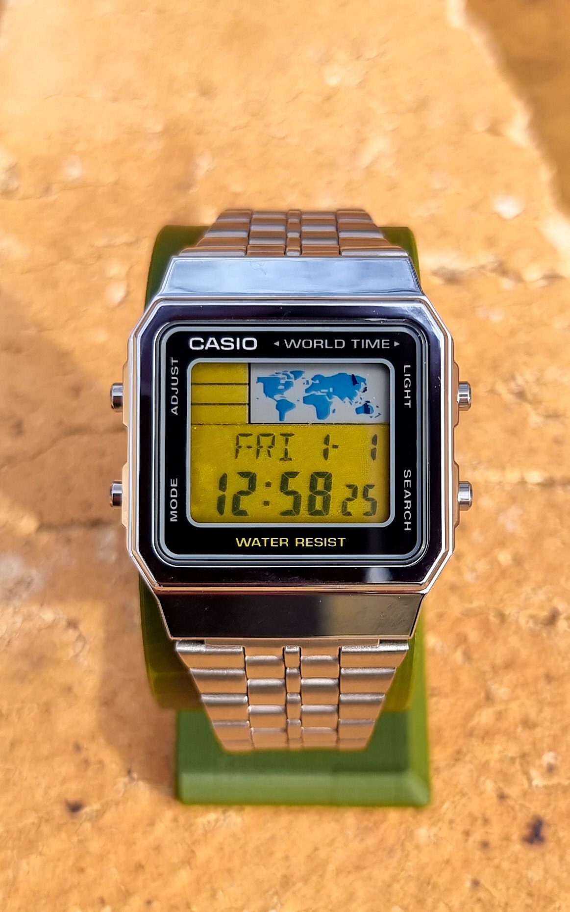 Modified Custom Chrome Casio A500 Worldtime With Yellow Tone Screen and ...