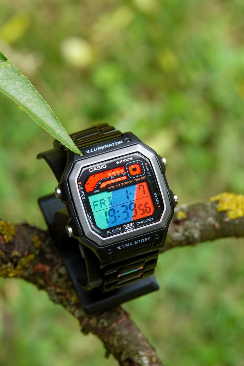 Custom Casio BMW M Power Mod - Black Casio WS1600 Digital Modified ...
