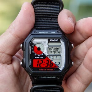 Casio Custom Hydro Mod Royale AE1200 Street Voyager 22mm Watch Red ...