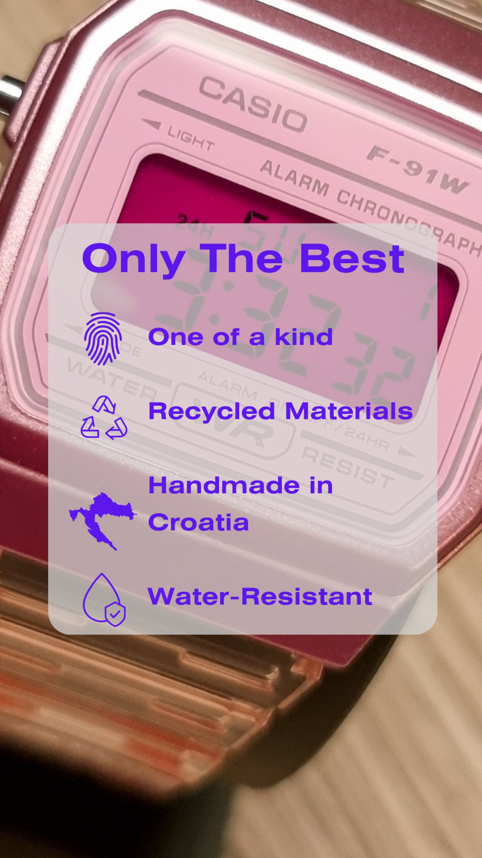 Miami Pink – Modified Watch Based on Casio F-91W – Transparent Pink ...
