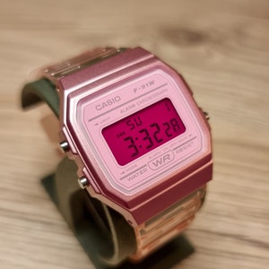 Custom Casio F-91W Miami Pink Mod Modified Pink Transparent Casio Watch ...