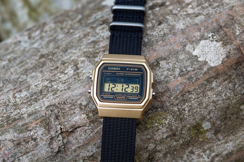 F91-W black Gold Casio Custom Mod Modified Gold Casio Watch With Dual ...