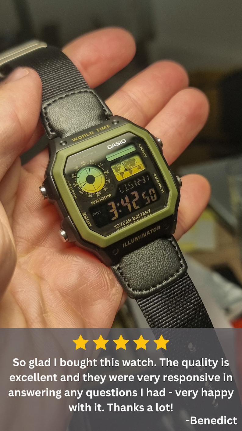 Custom Casio Mod Royale AE1200 amazon Green Digital Watch Black Screen ...