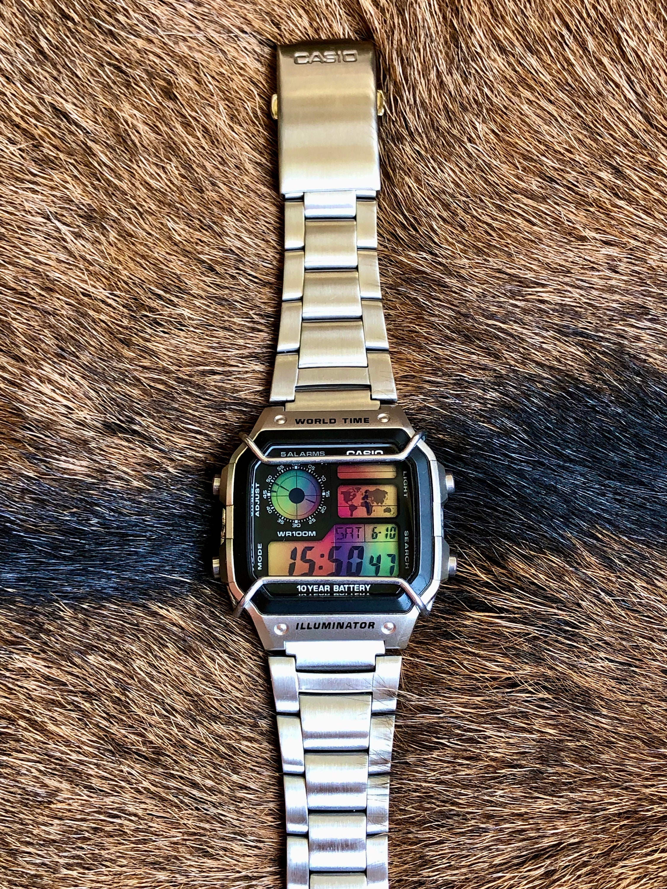 Casio Royale AE1200WHD Custom Vintage Casio Watch Rainbow Screen Metal ...