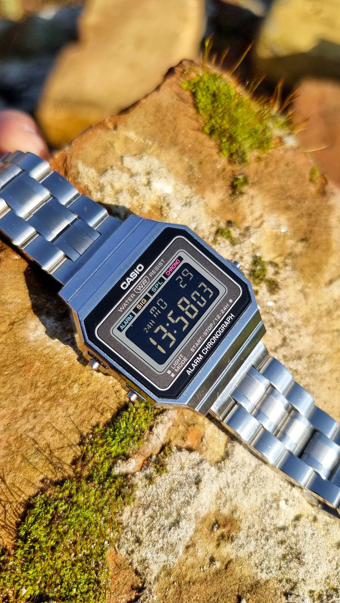 Casio Watch Modified Custom Mod Vintage chrome Metal Black Screen ...