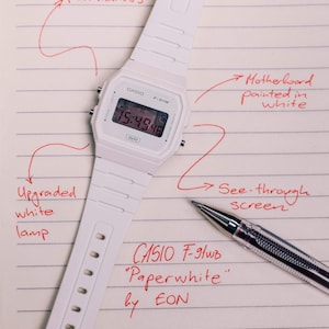 Custom Casio F91 Red Ghost Watch - Modified White Casio Digital Watch ...