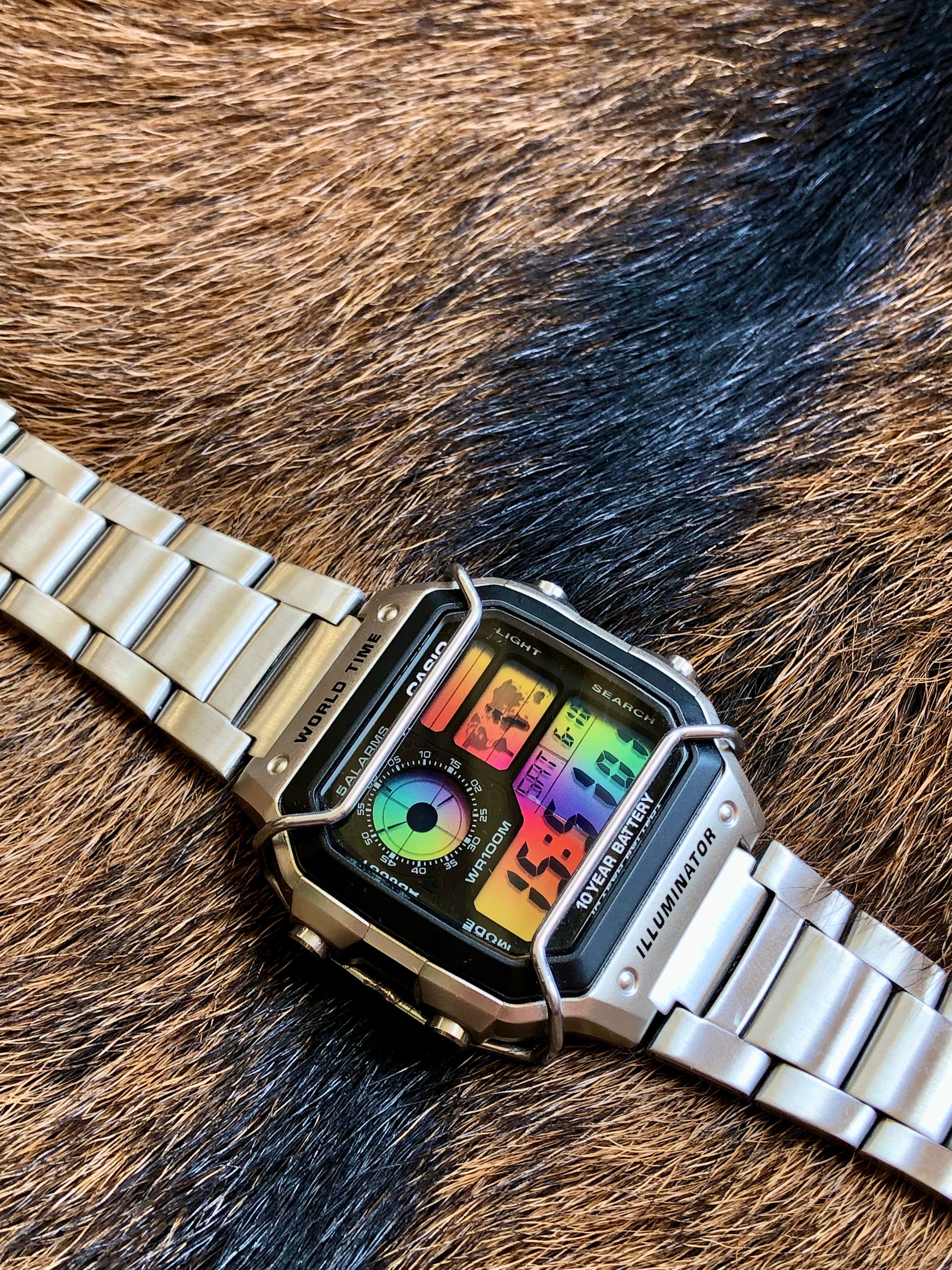 Casio Royale AE1200WHD Custom Vintage Casio Watch Rainbow Screen Metal ...
