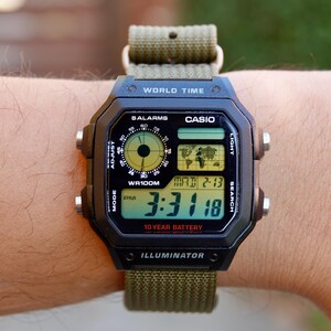 Casio Custom Hydro Mod Royale AE1200 Full Forest 22mm Watch Black ...