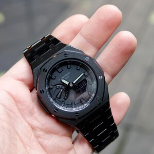 Casio Custom G-shock GA-2100 Black Metal Black Stainless Steel Case ...