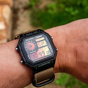 Casio Royale AE-1200WH Sunrise 22mm - Custom Black Casio Watch - Red ...