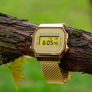 Gold Mesh – Modified Watch Based on Casio A168 – Vintage Digital Casio ...