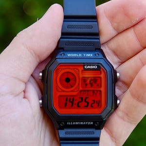 Casio Custom Hydro Mod Royale AE1200 Crimson Pulse Watch Red Polarized ...