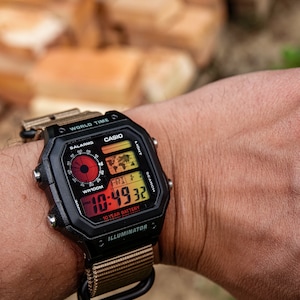 Casio Royale AE-1200WH Sunrise 22mm - Custom Black Casio Watch - Red ...