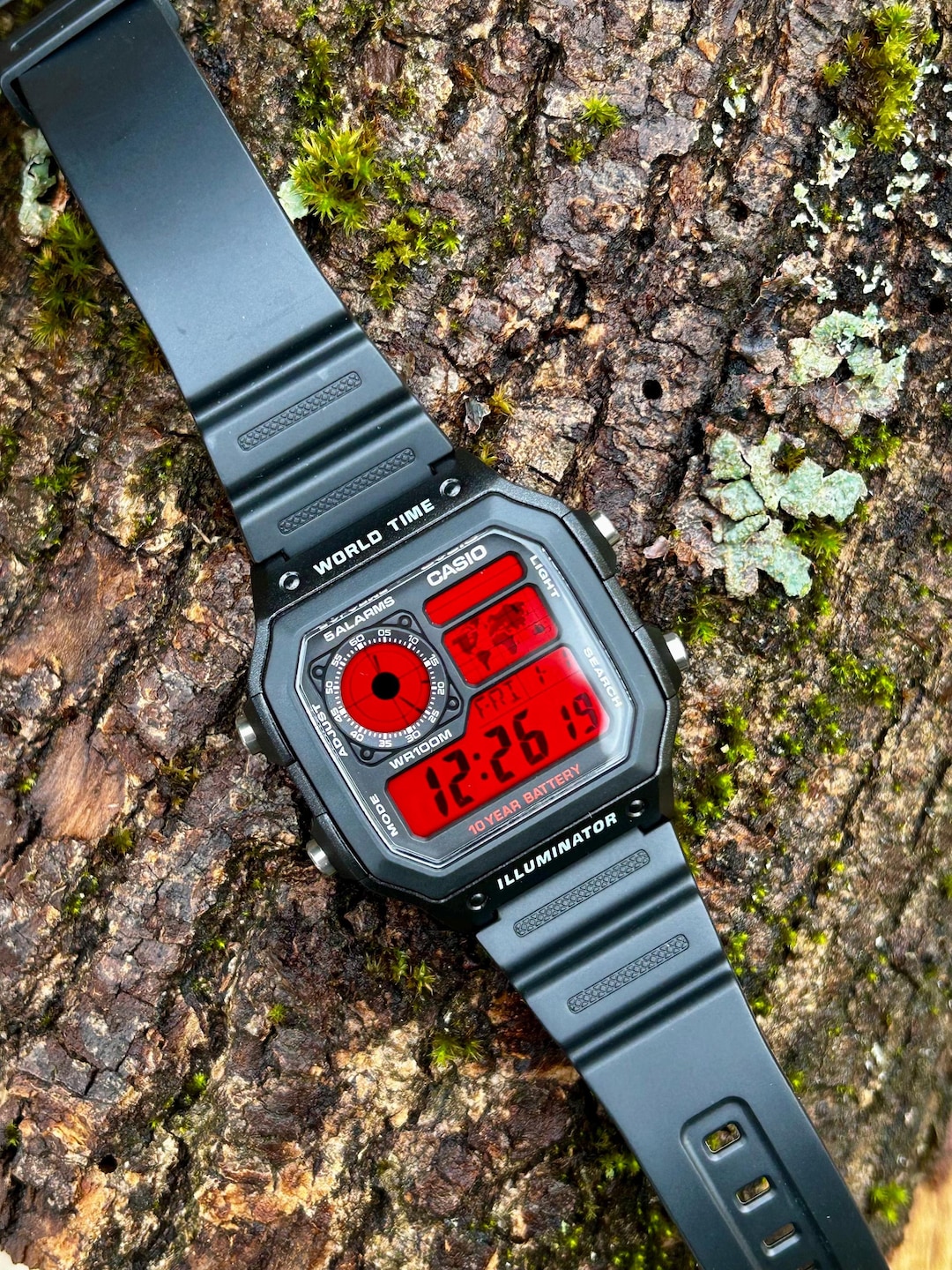 Casio Custom Hydro Mod Royale AE1200 RED Pulse Watch Red Polarized ...